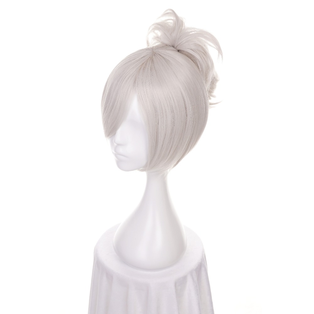 12" LOL Riven Silver White Short Synthetic Wig Cosplay Costume Wig With ...